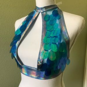Tops | Handmade Sequin Keyhole Hologram Halter Top | Poshmark